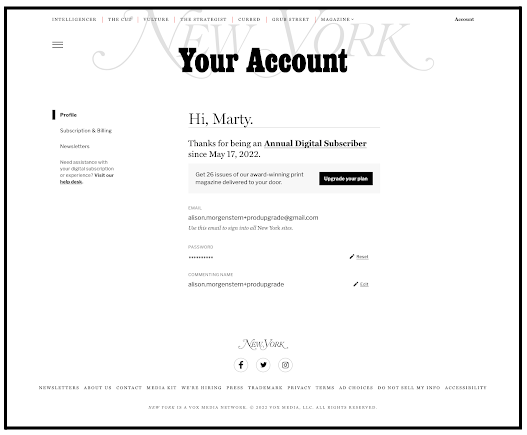 Change My Subscription Type – New York Magazine
